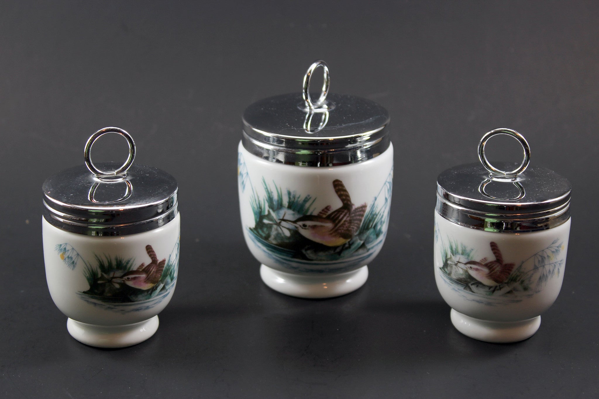 Royal Worcester Egg Coddlers, Wren and Finches Birds (3) – With A Past