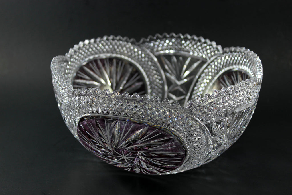Pinwheel Crystal Large Bowl With Burgundy Accents
